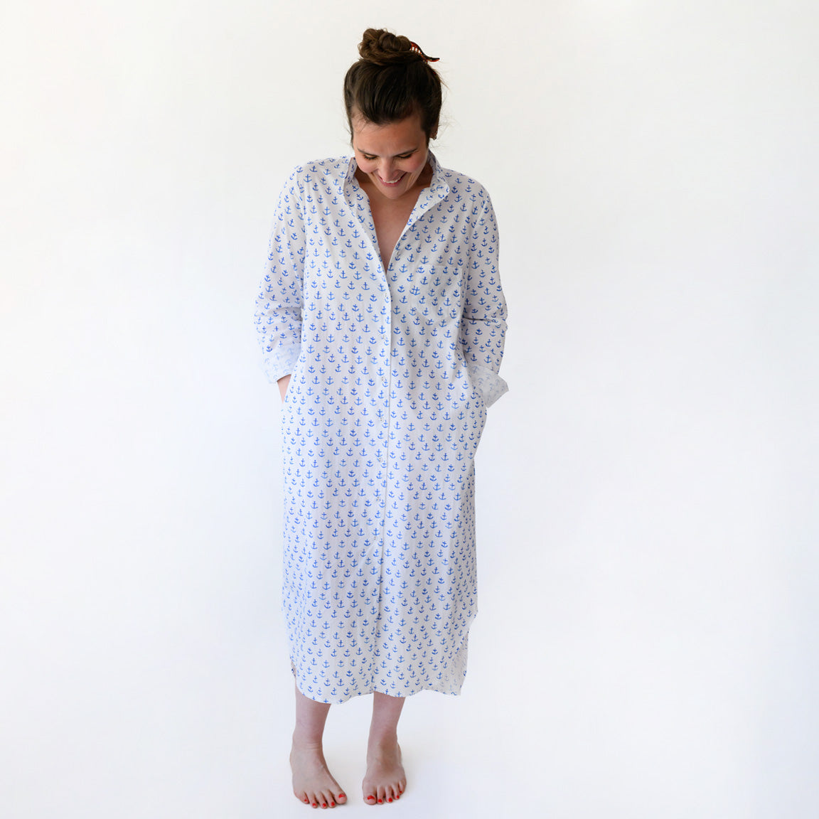 Sara Fitz Classic Shirt Dress Anchor 100 Percent Cotton