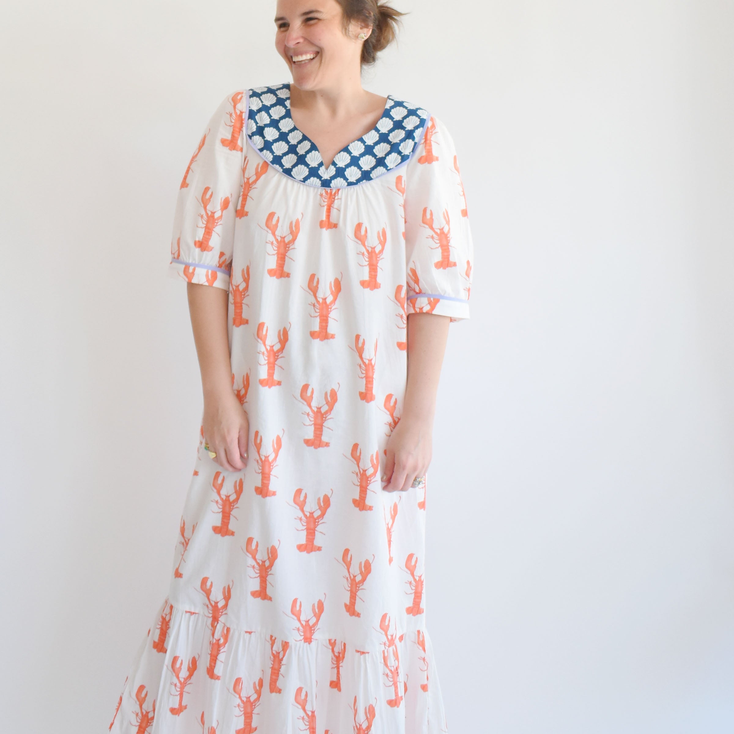 Sara Fitz Lobster Maxi Dress Coastal Cotton Comfort