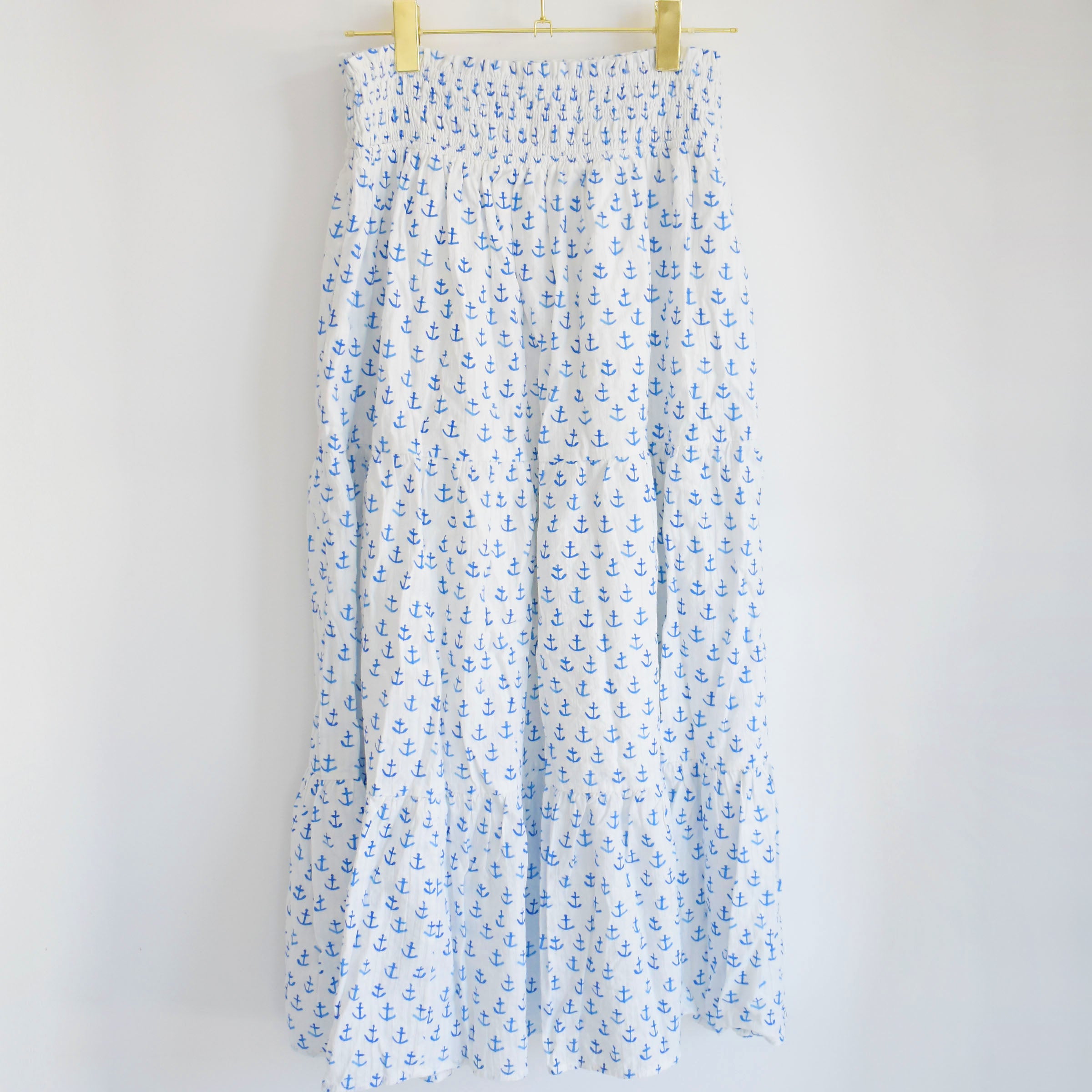 Sara Fitz Anchor Tiered Maxi Skirt Cotton Seersucker