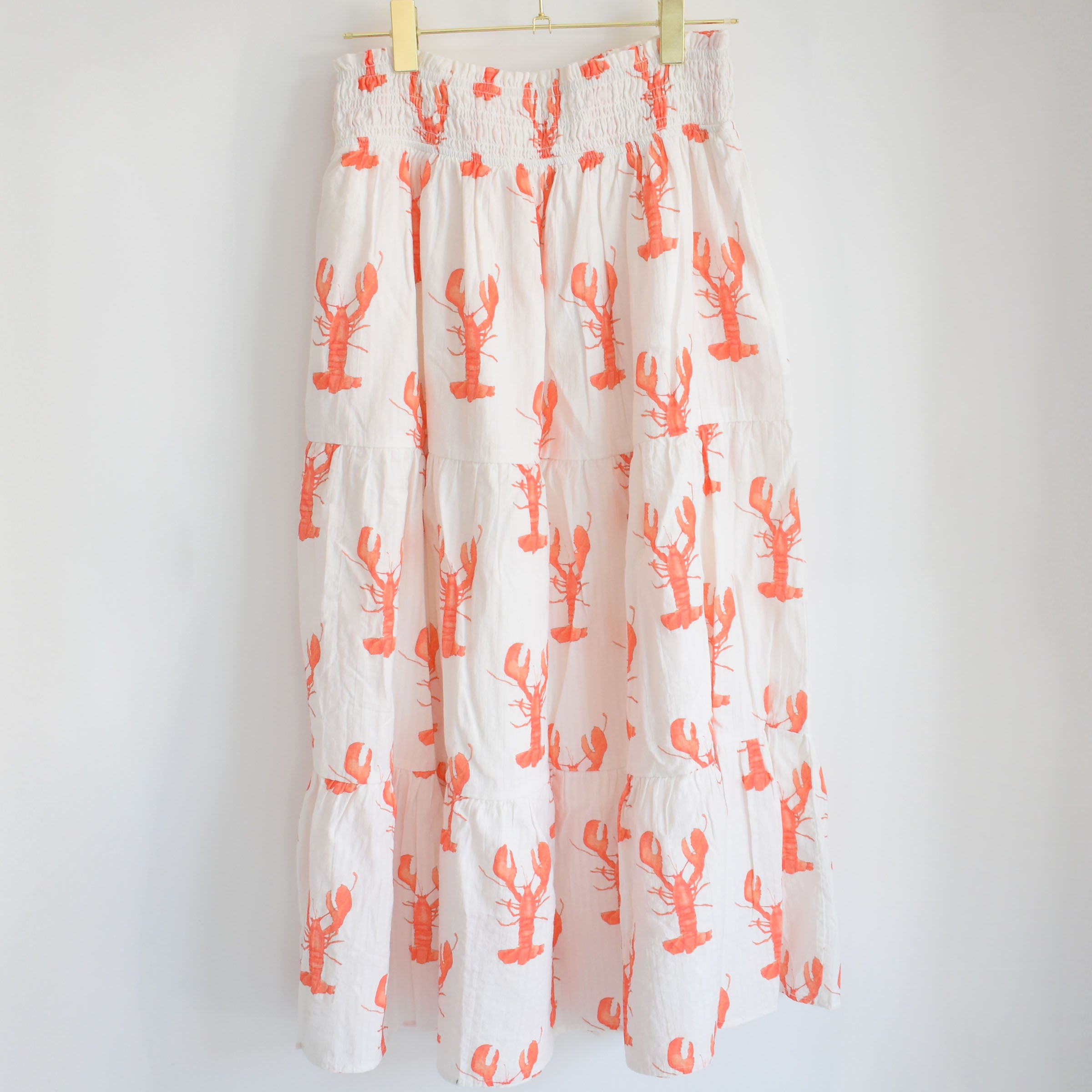 Sara Fitz Tiered Maxi Skirt Lobster Print Soft Cotton